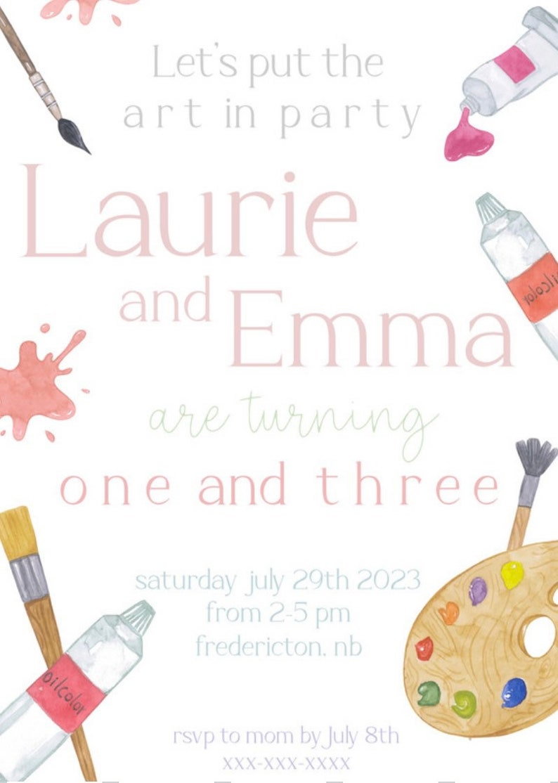 Paint Party Birthday Invitation, Paint Theme Birthday, Art Party ...