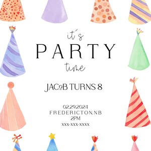 Party Hat Digital Birthday Invitation, Birthday Party Editable and ...
