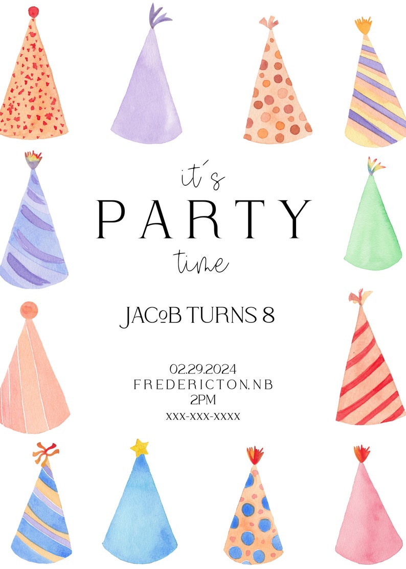 Party Hat Digital Birthday Invitation, Birthday Party Editable and ...