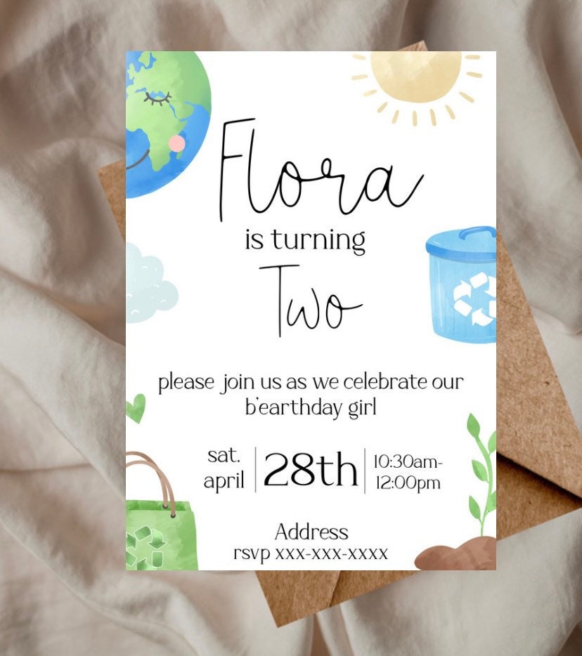 Earth Day Invitation, Earth Day Birthday Invite, Bearthday Theme ...