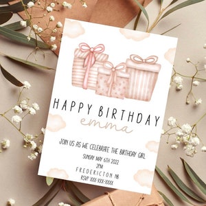 Minimal and Modern Little Girl Birthday Party Invitation, Digital and ...