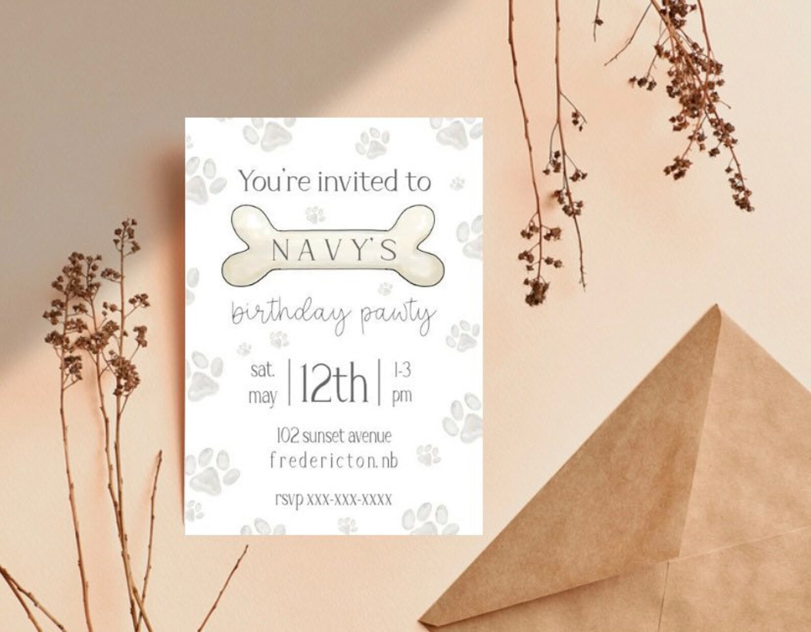 Dog Birthday Party Invitation, Dog Party, Pawty Invitation, Paw Print ...