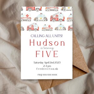 Emergency Vehicle Invitation, Police Car Party Invite, Firetruck Party ...