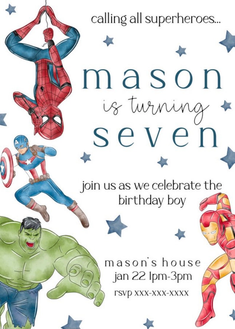 Superhero Digital Birthday Invitation, Marvel Birthday Invite ...