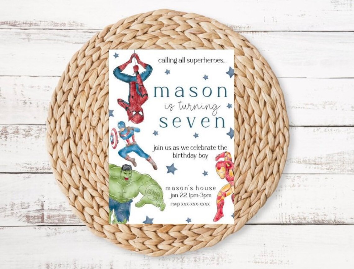 Superhero Digital Birthday Invitation, Marvel Birthday Invite ...
