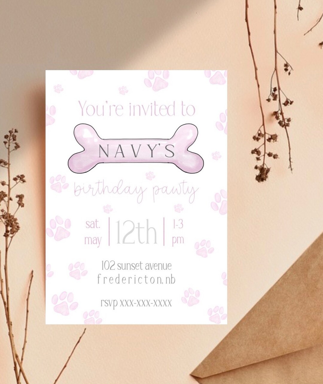 Pink Dog Birthday Party Invitation, Dog Party, Pawty Invitation, Paw ...