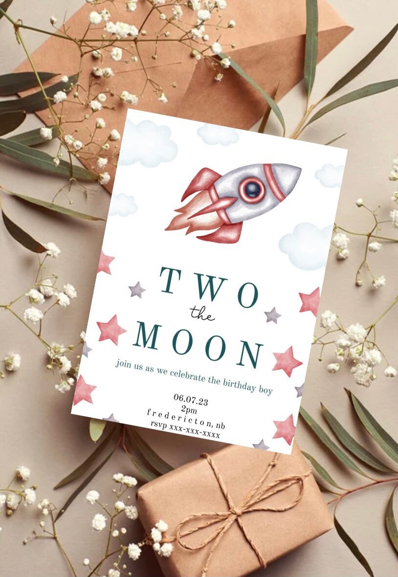 Two the Moon Birthday Invitation Second Birthday Party - Etsy