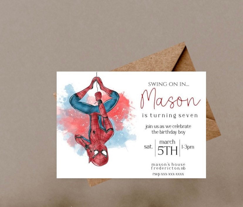 Spiderman Theme Birthday Invitation, Superhero Digital Birthday ...