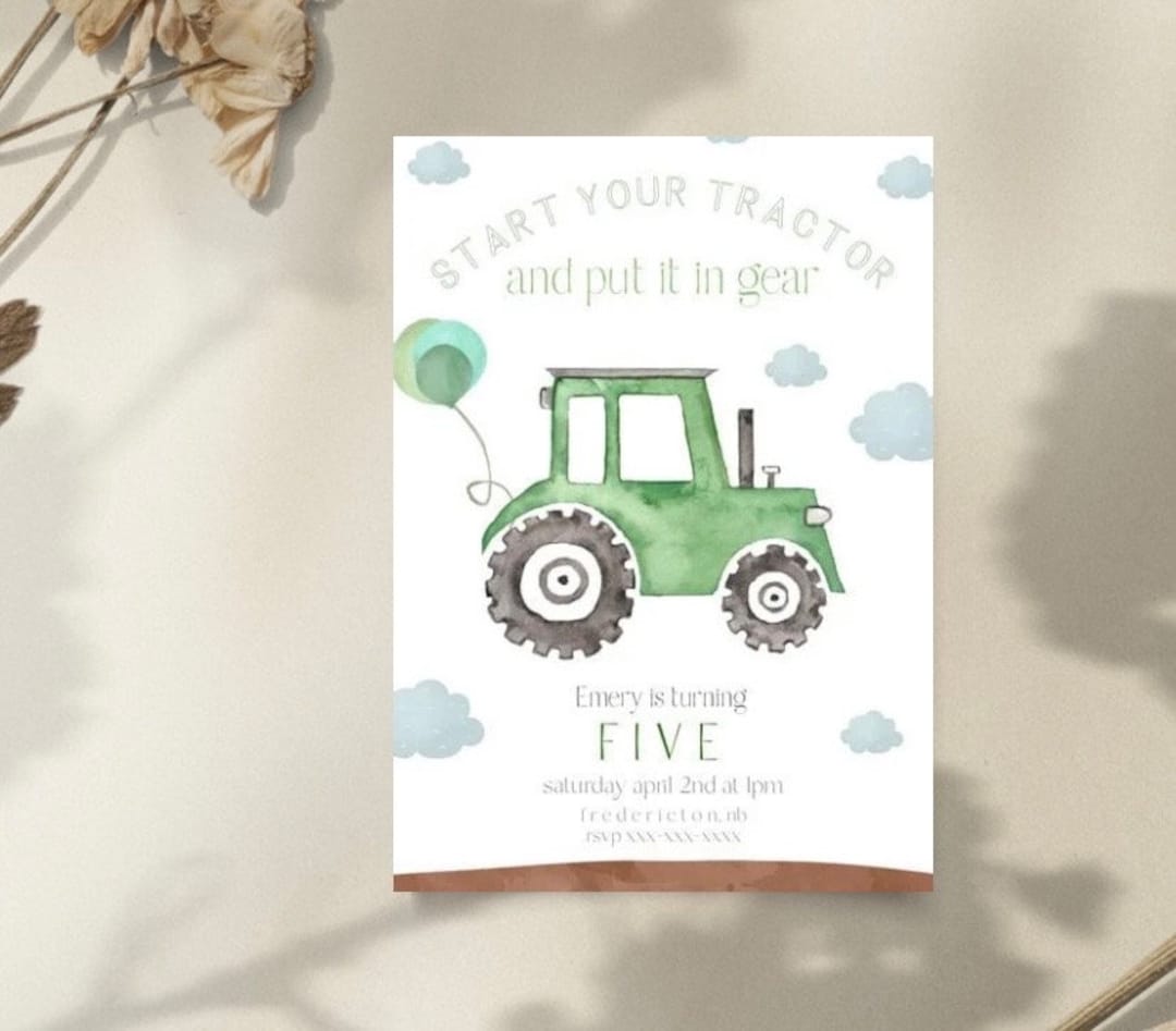 Tractor Birthday Party Invite, Farm Tractor Party, John Deer Birthday ...