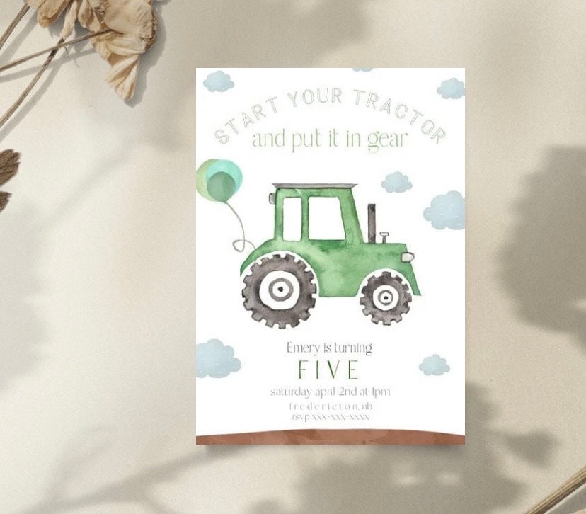 Tractor Birthday Party Invite, Farm Tractor Party, John Deer Birthday ...