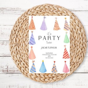 Party Hat Digital Birthday Invitation, Birthday Party Editable and ...