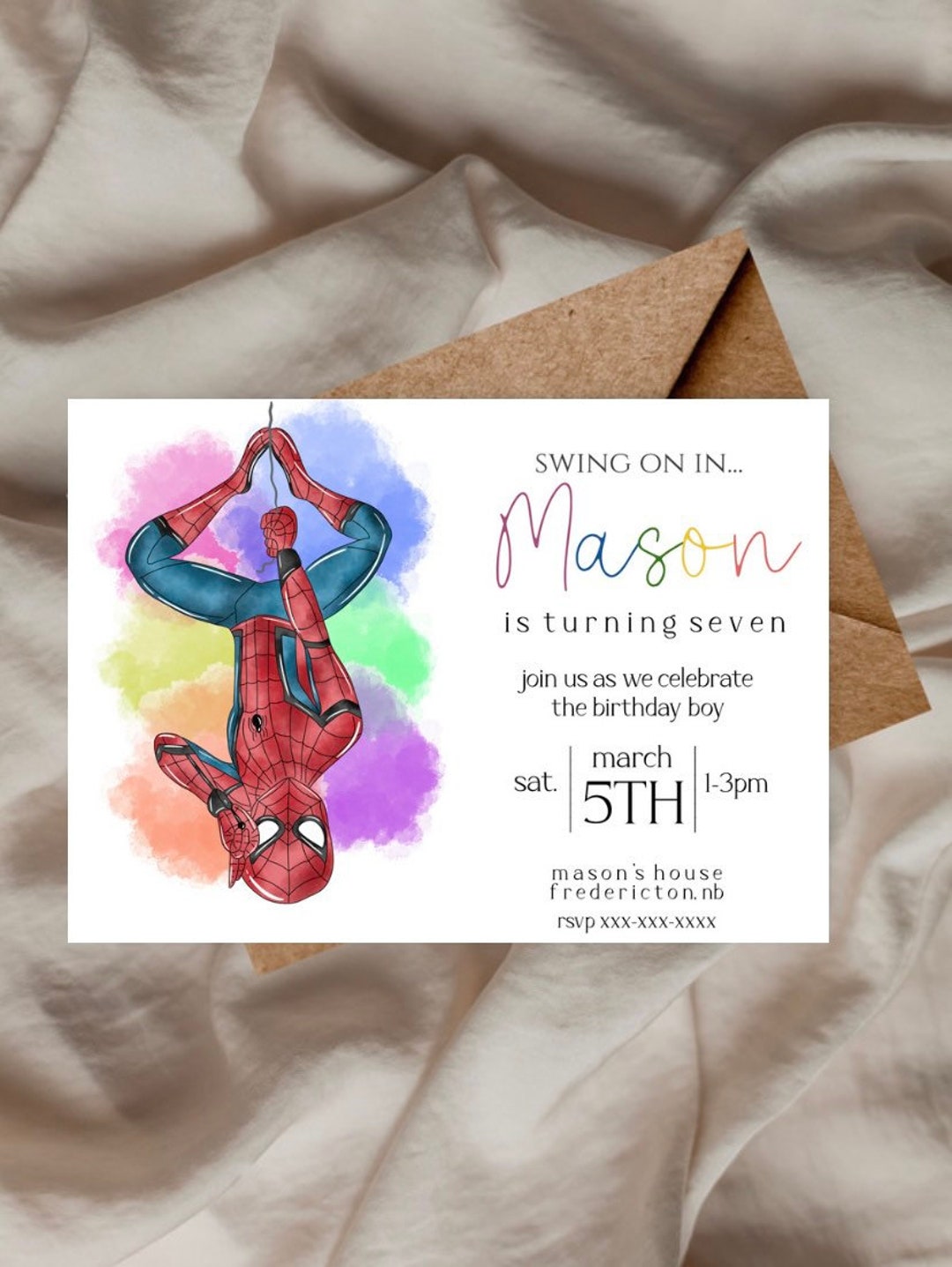 Custom Rainbow Spiderman Theme Birthday Party Invitation - Etsy