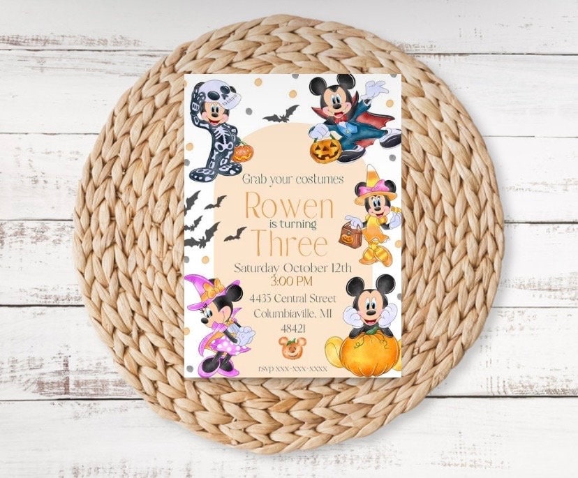 Disney Halloween Birthday Invitation, Halloween Party Invite, Costume ...