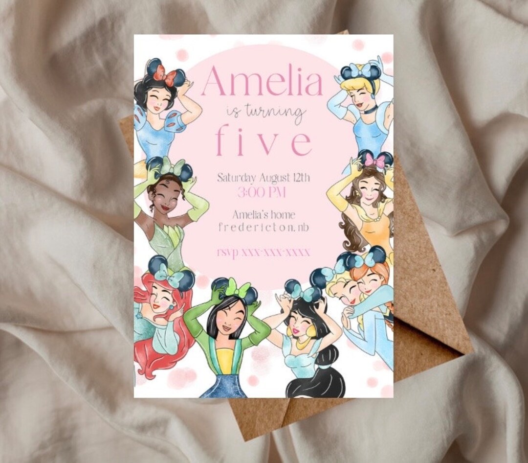 Disney Princess Birthday Invitation, Modern and Simple Child Party ...