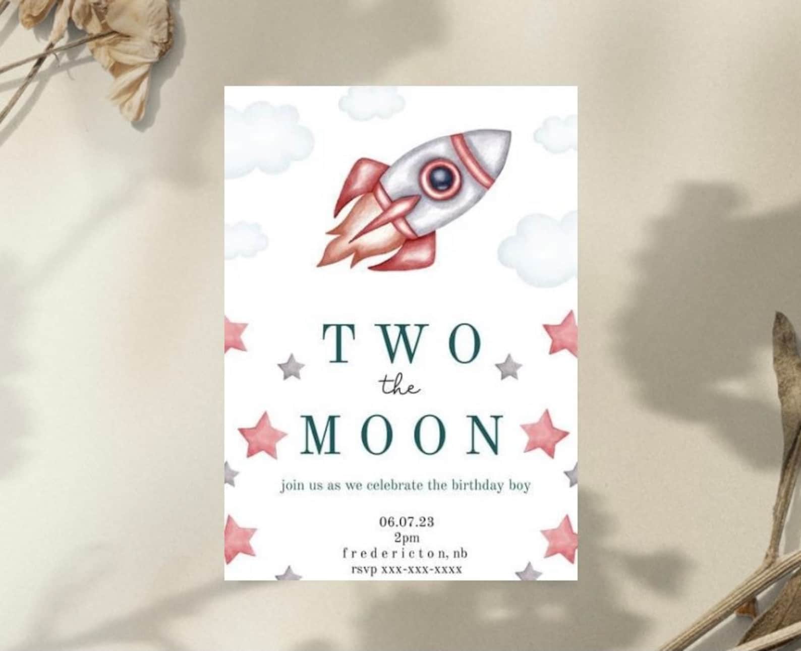 Two the Moon Birthday Invitation, Second Birthday Party Invitation ...