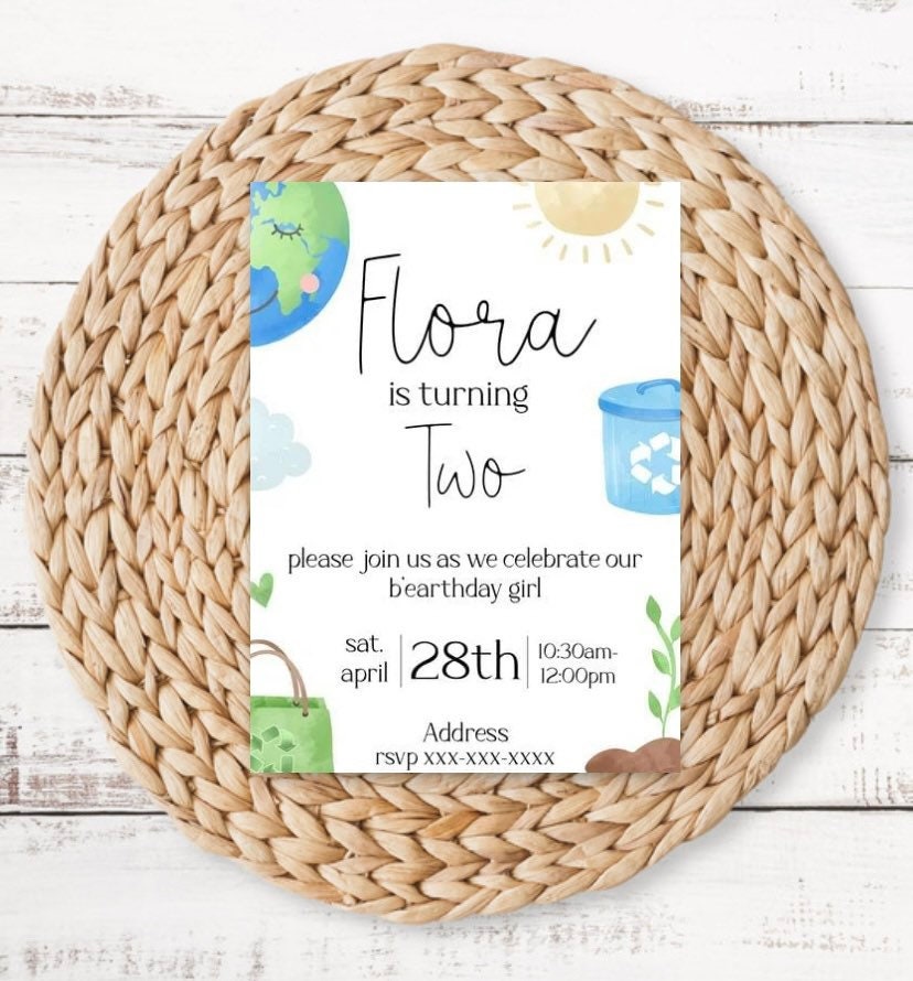 Earth Day Invitation, Earth Day Birthday Invite, Bearthday Theme ...