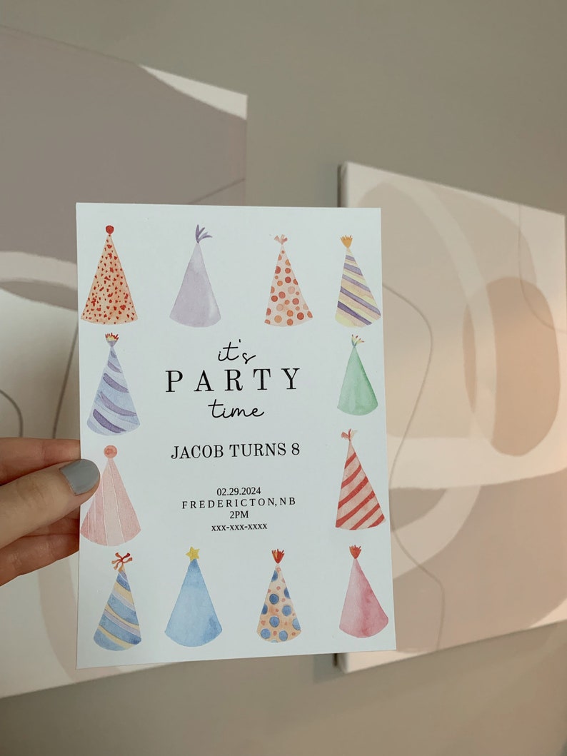 Party Hat Digital Birthday Invitation Birthday Party Editable - Etsy