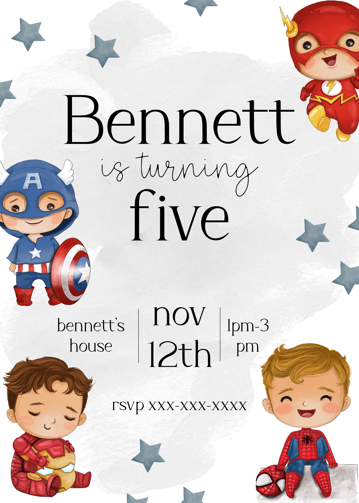 Superhero Digital Birthday Invitation, Baby Marvel Birthday Invition ...