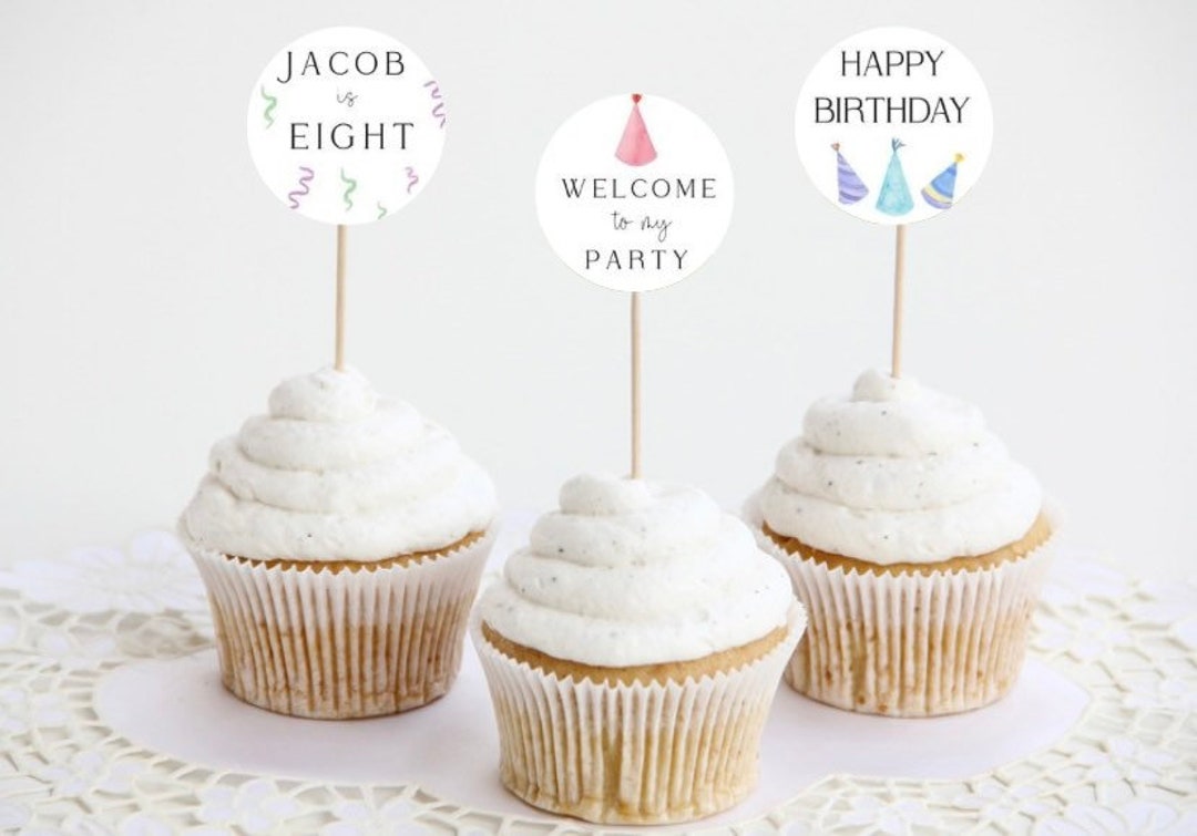 Party Hat Cupcake Toppers, Printable Party Hat Birthday Decor, Adult ...