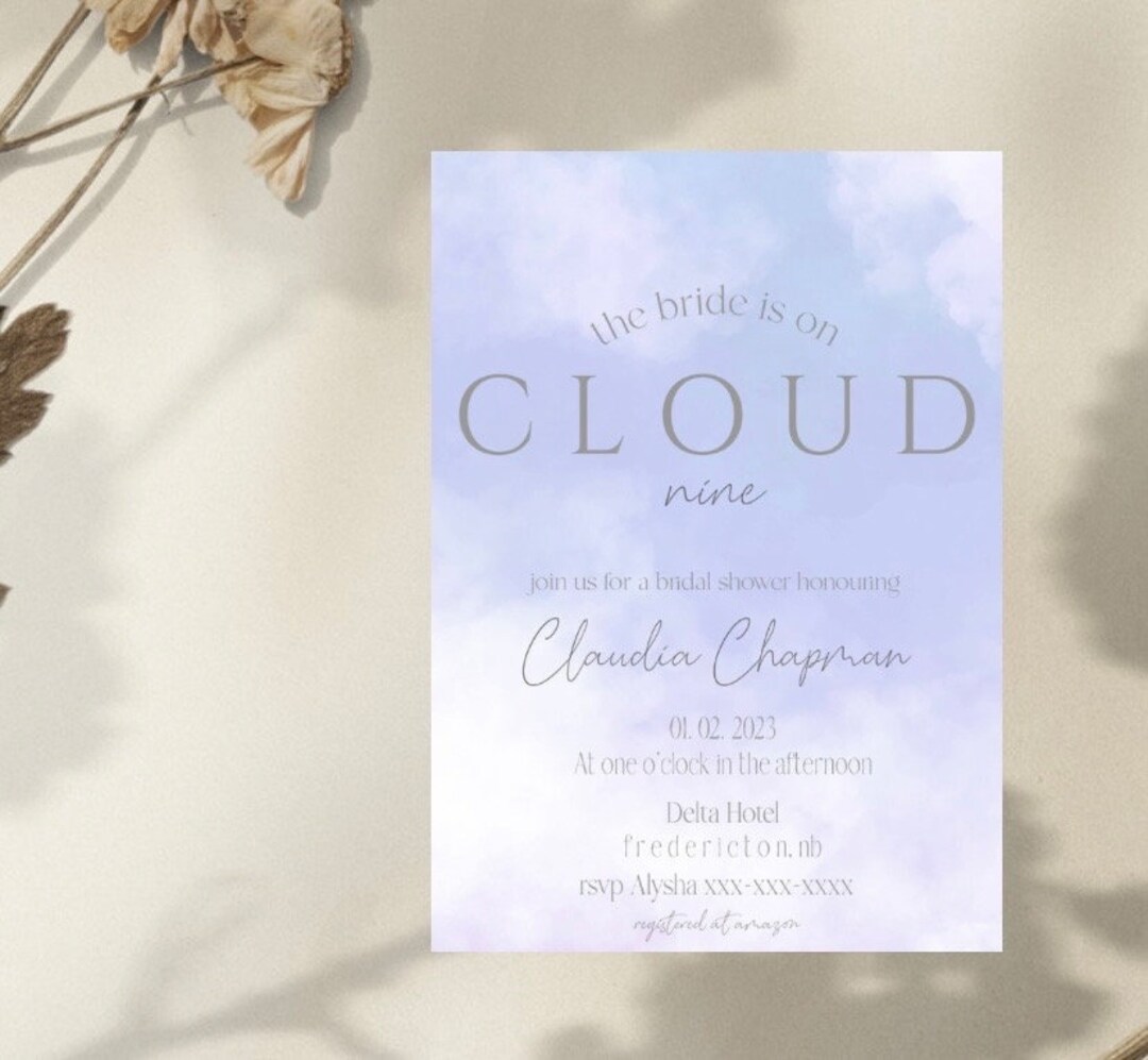 Bride is on Cloud Nine, Cloud Theme Bridal Shower Invite, Cloud Nine ...