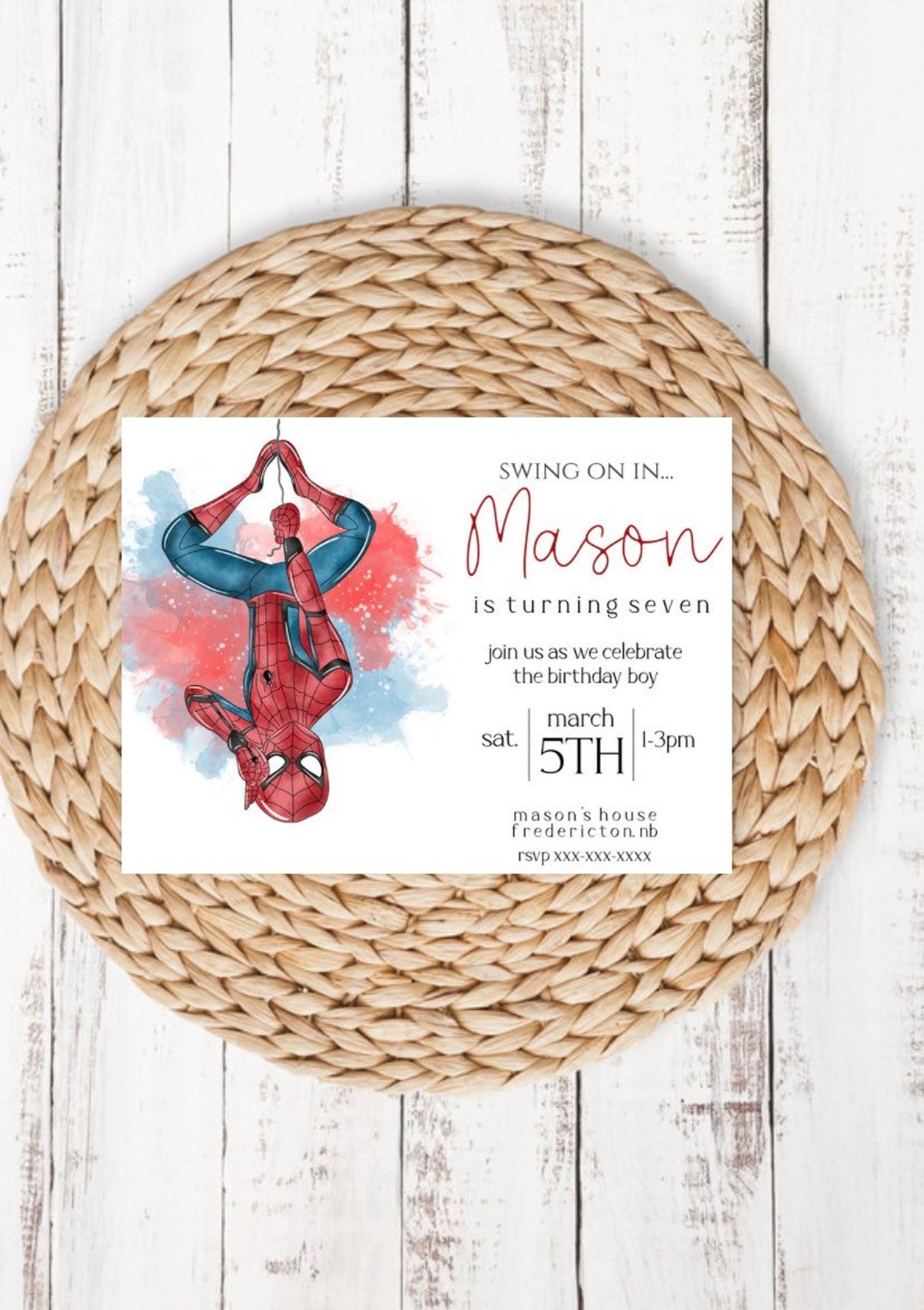 Spiderman Theme Birthday Invitation, Superhero Digital Birthday ...