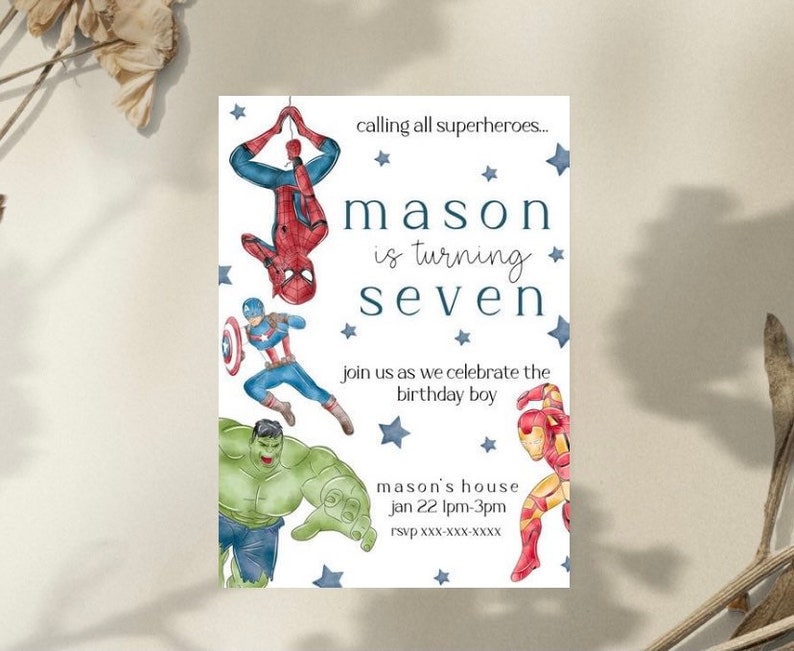 Superhero Digital Birthday Invitation, Marvel Birthday Invite ...