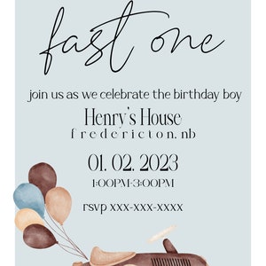 One Fast Boy, First Birthday Race Car Theme Digital Invite, Digital ...