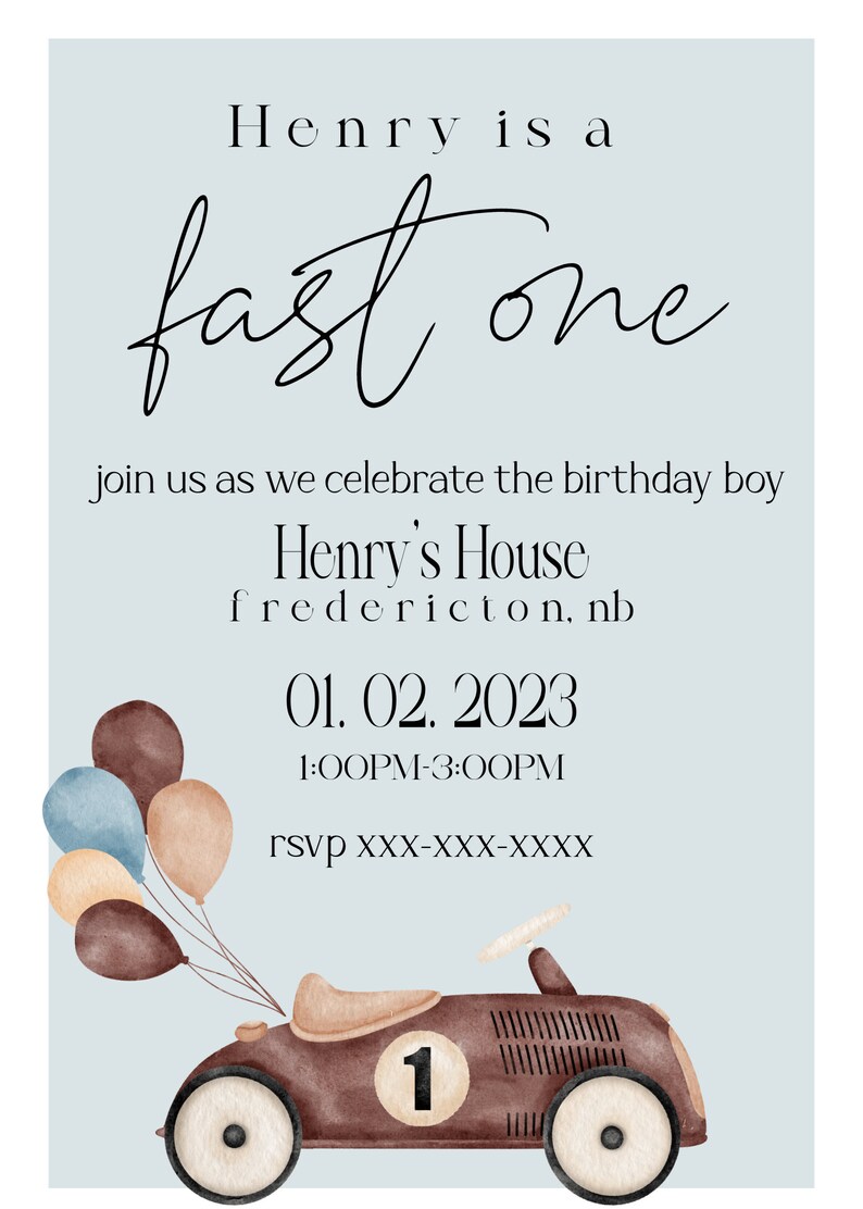 One Fast Boy, First Birthday Race Car Theme Digital Invite, Digital ...