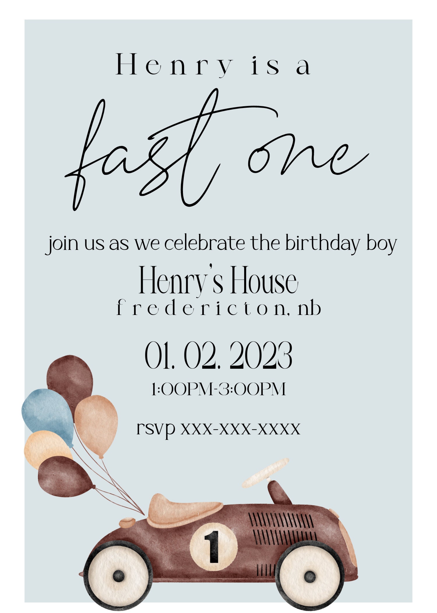 One Fast Boy, First Birthday Race Car Theme Digital Invite, Digital ...
