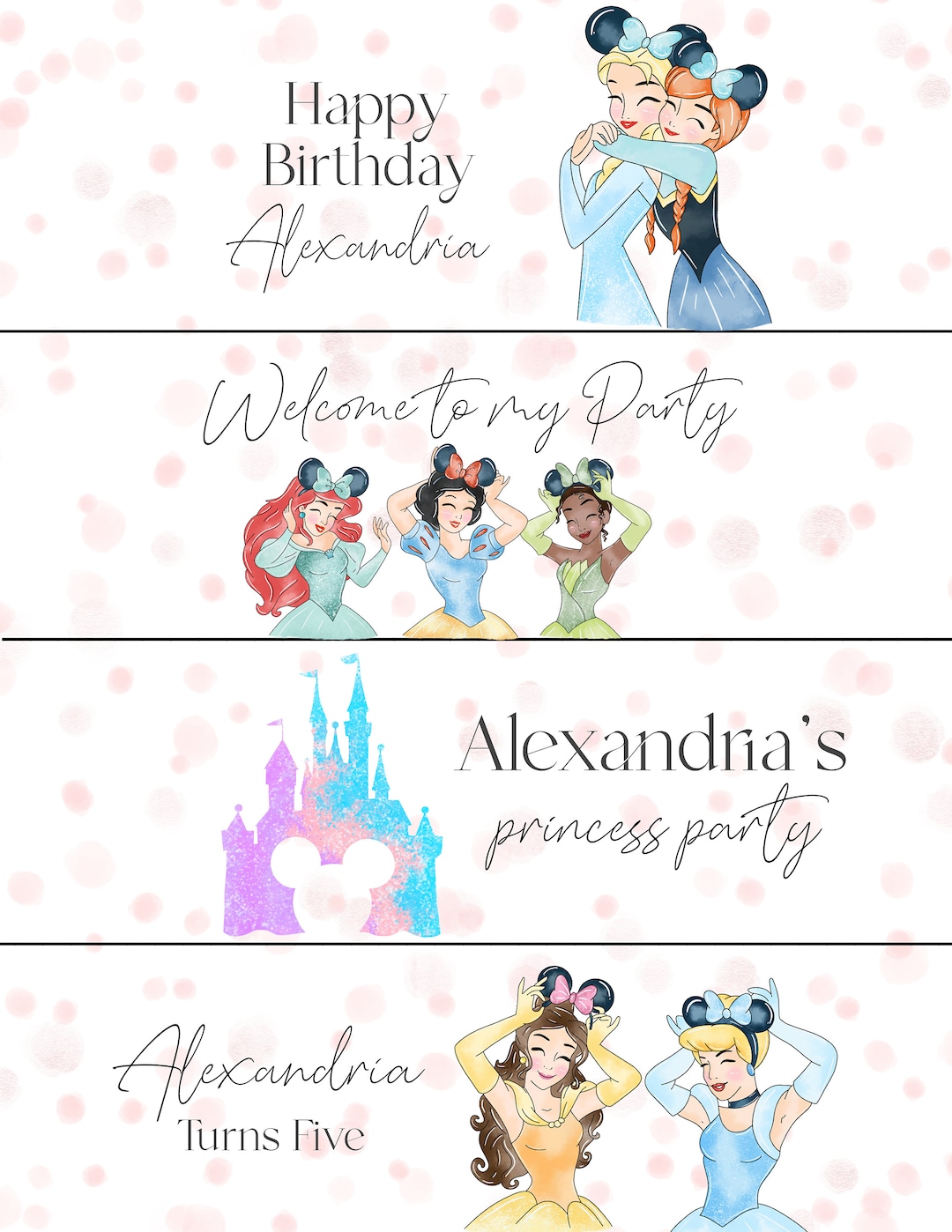 Disney Princess Birthday Water Bottle Tag, Printable Disney Princess ...