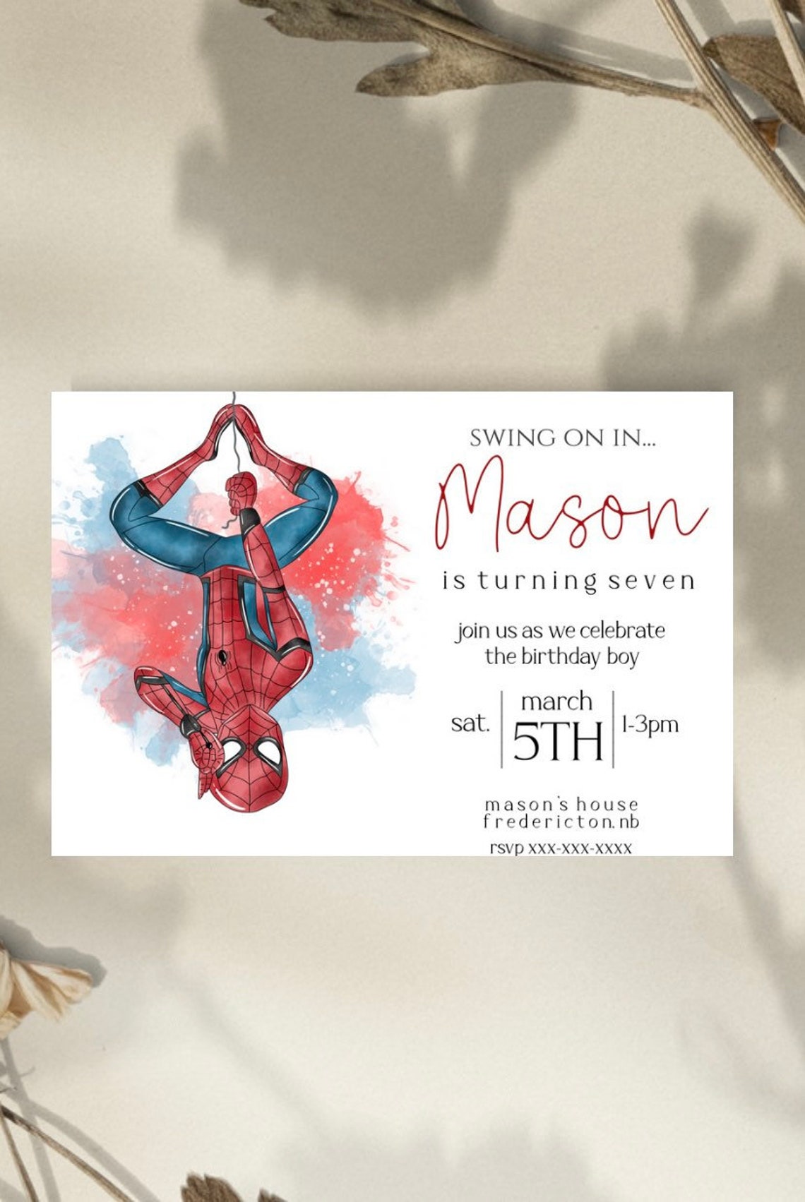 Spiderman Theme Birthday Invitation, Superhero Digital Birthday ...