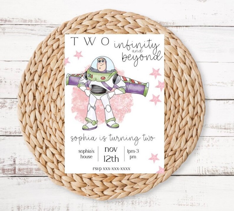 Pink Buzz Lightyear Inspired Invitation Toy Story Birthday - Etsy