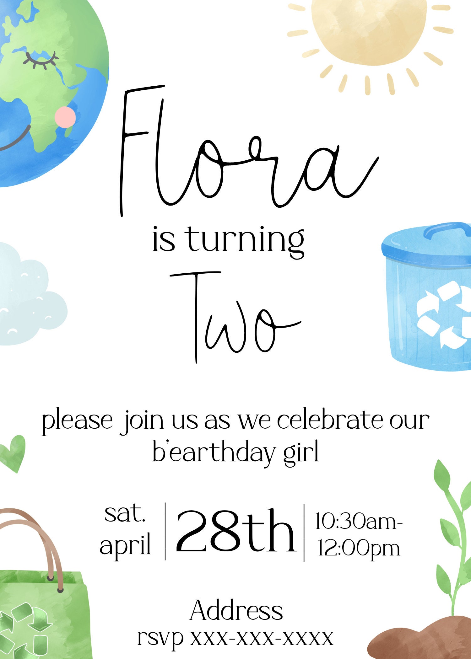 Earth Day Invitation, Earth Day Birthday Invite, Bearthday Theme ...