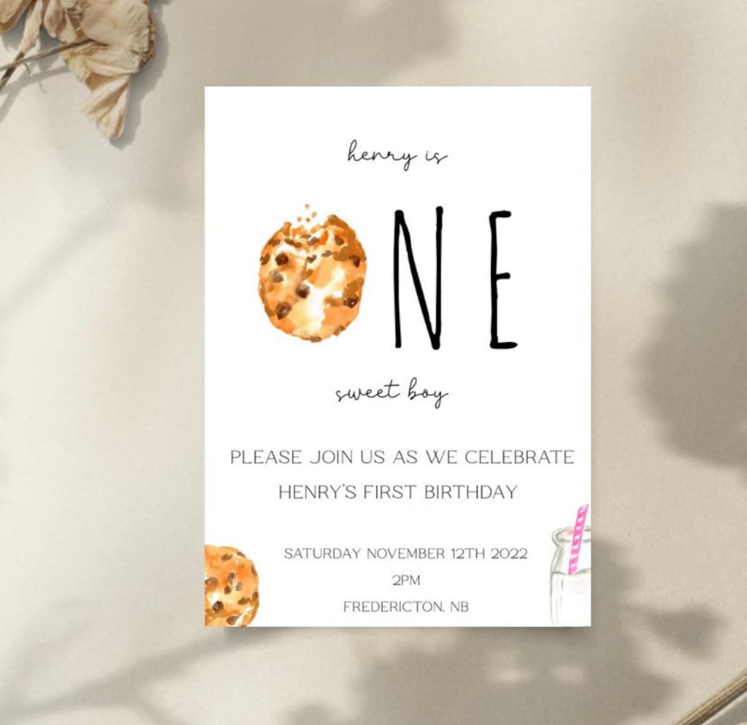 One Sweet Boy, First Birthday Digital Invitation, Editable Cookie ...