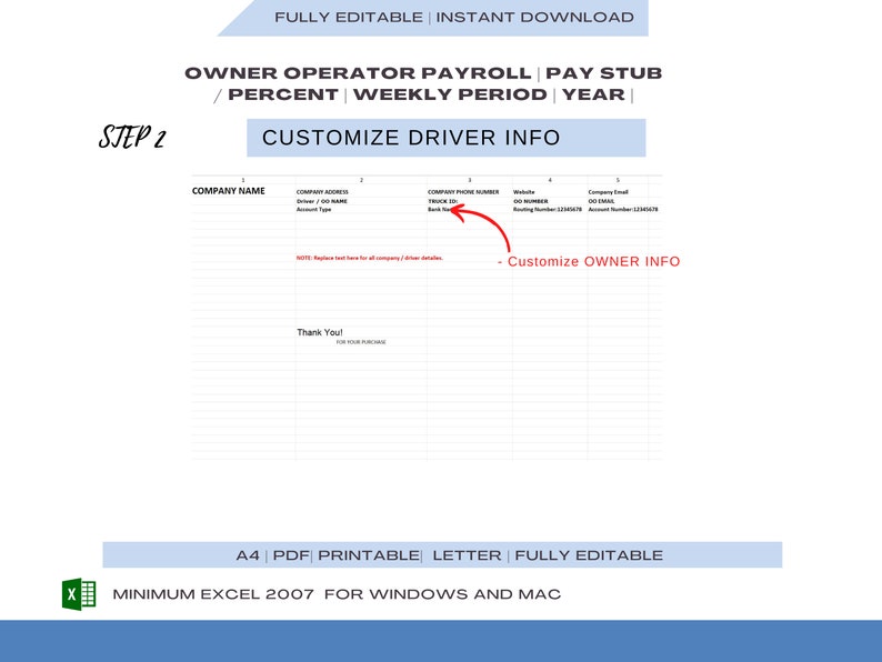 Owner Operator Pay Roll Earning Statement Template Pay Slip Creator for ...