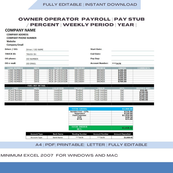 Truck Driver Pay Roll - Etsy