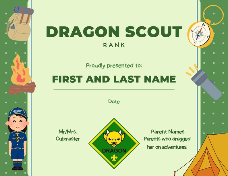 Dragon Scout Certificate (girl) - Etsy