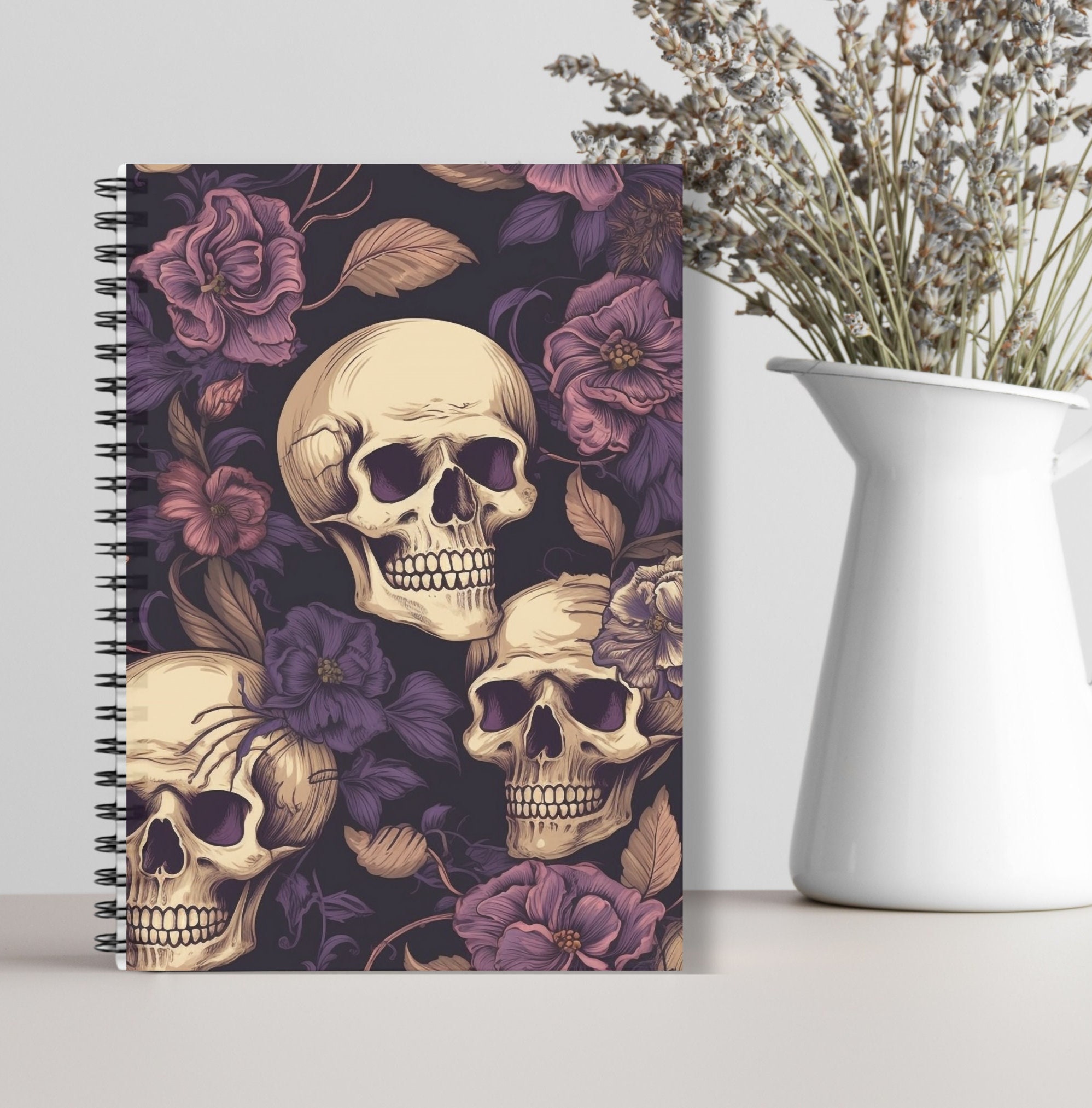 Skull Notebook Skulls and Flowers Gothic Notebooks Spiral Notebook ...