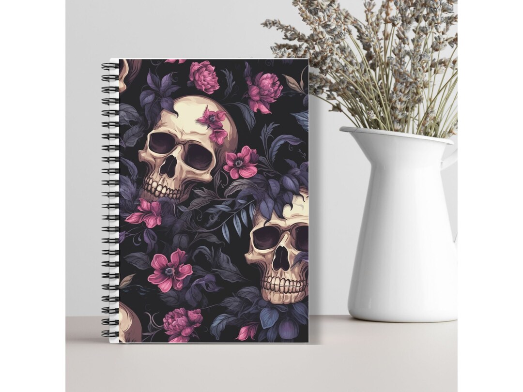 Skull and Flowers Spiral Notebook Skulls and Flowers Gothic Notebook ...