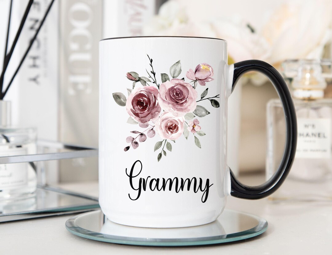 Watercolor Rose Grammy Coffee Mug, Floral Gift for Grandmother Pink ...