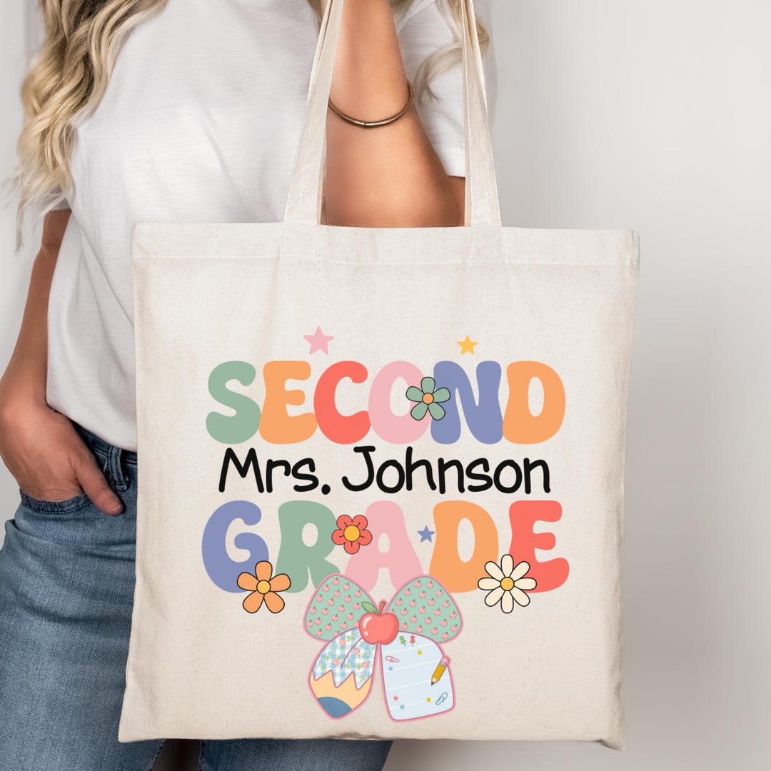 Personalized Second Grede Teacher Tote Bag With Name, Trendy Teacher ...