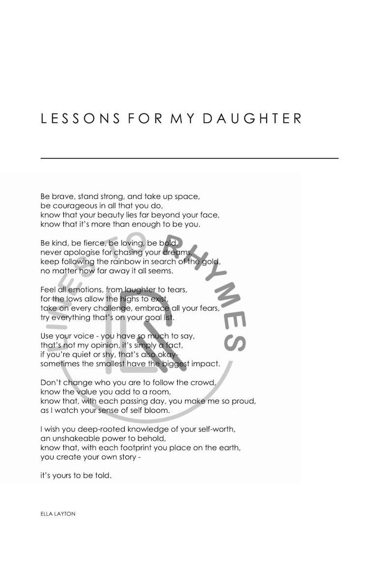 Lessons for My Daughter Poem - Etsy