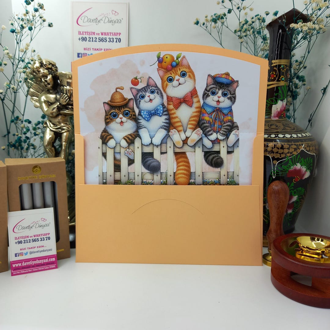 Valentine Cute Cats Lover Envelope,romantic Custom Invitation Envelopes ...