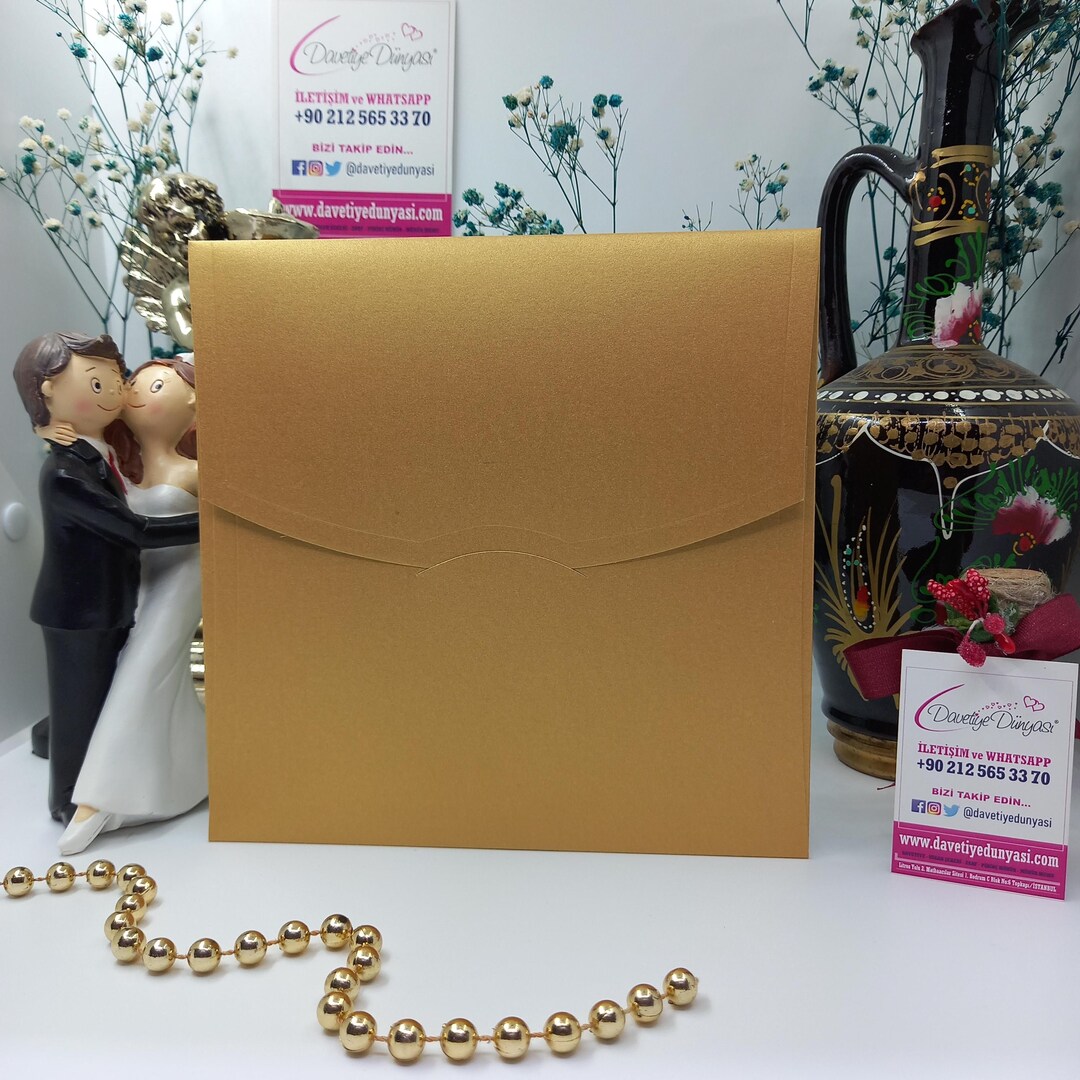 Square Satin Gold Invitation Envelope - Wedding, Birthday, Engagement ...