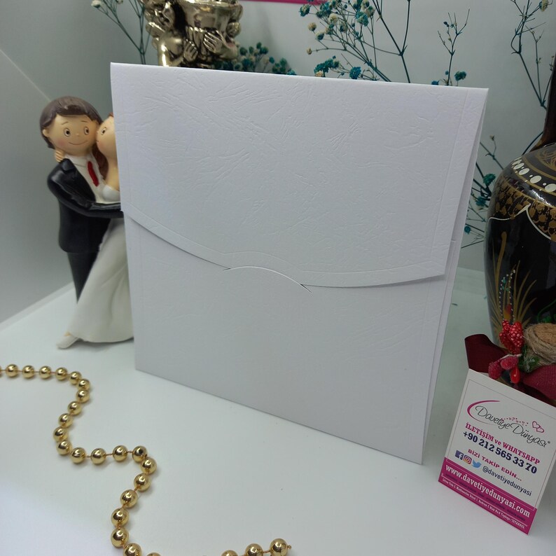 Square White Leather Texture Invitation Envelope, Premium Paper ...