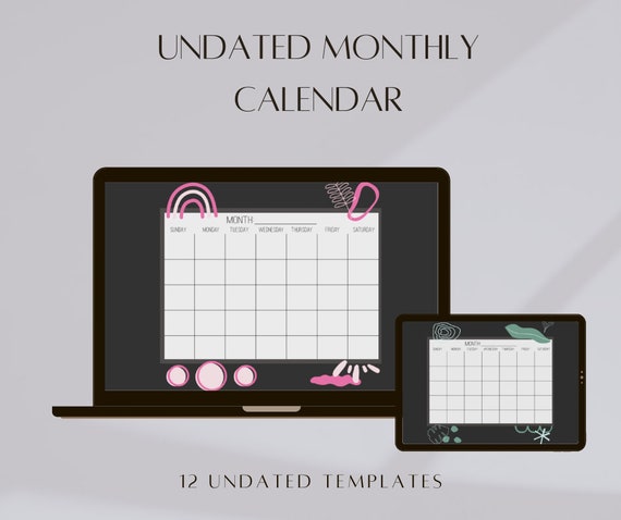 Undated Monthly Calendar Digital Download or Printable - Etsy