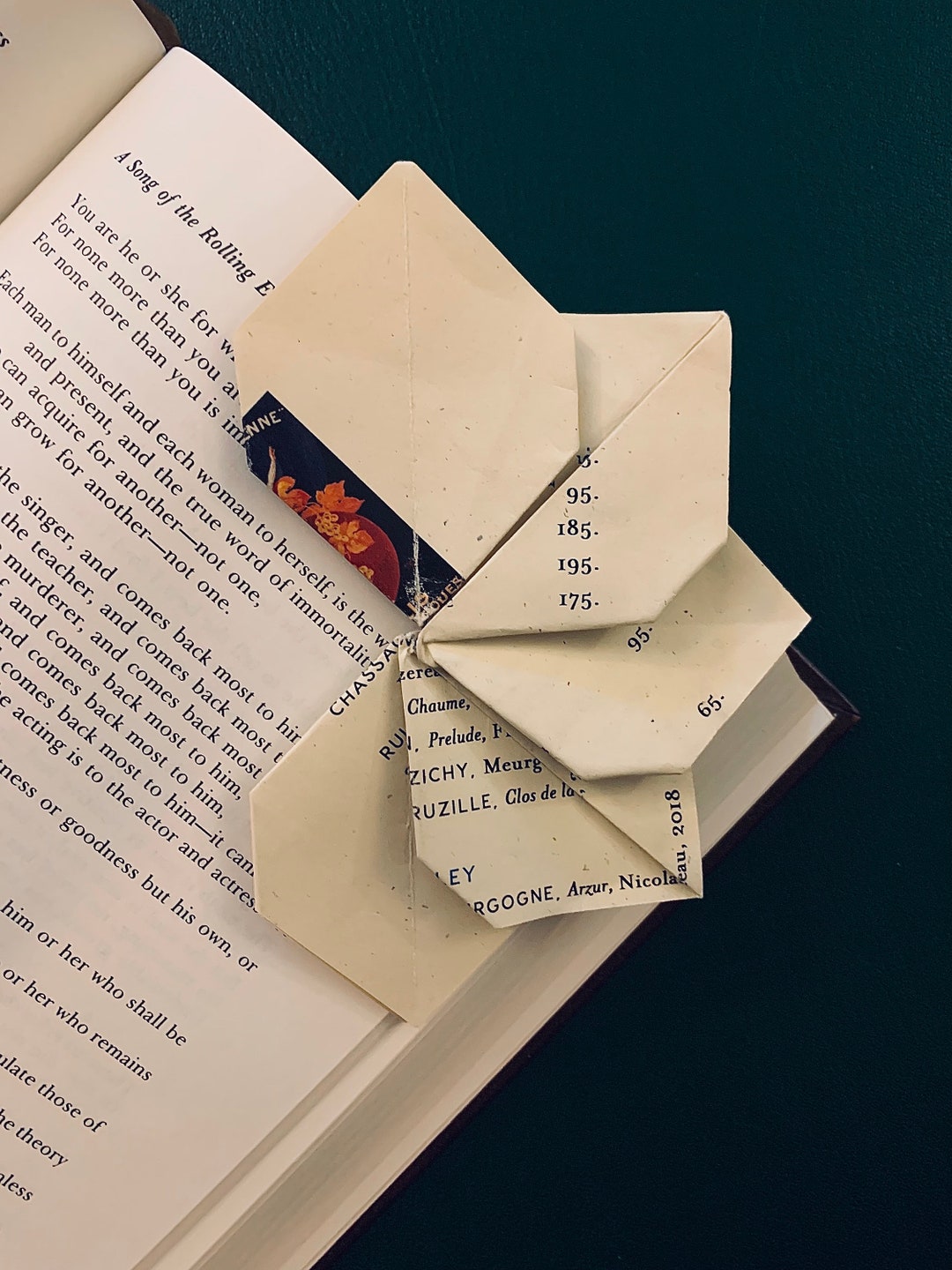Handmade Origami Flower Bookmark Made From Upcycled Restaurant Wine ...