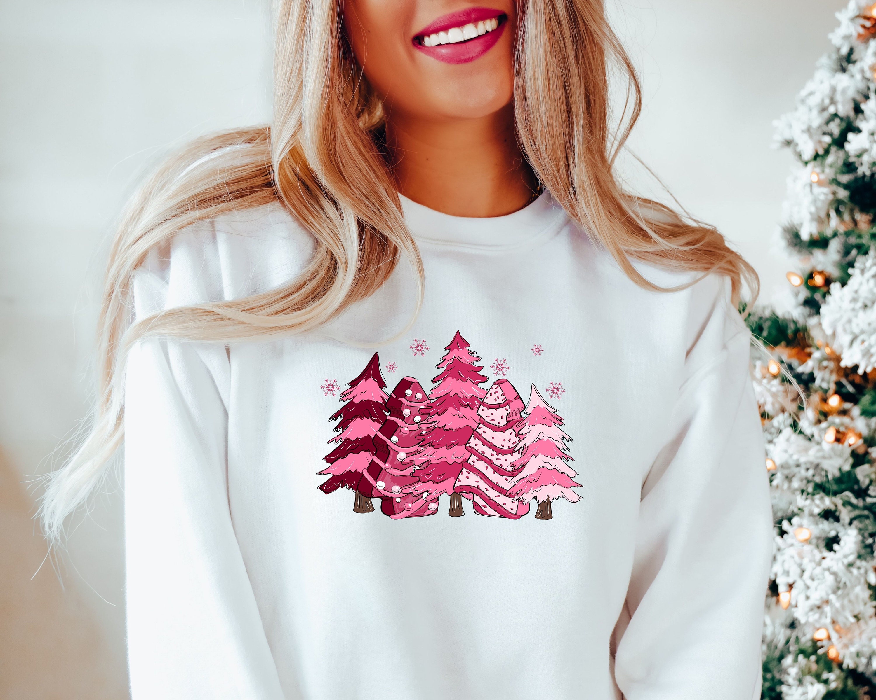 Pink Girly Christmas Tree Sweatshirt, Glam Christmas Sweater, Womens ...