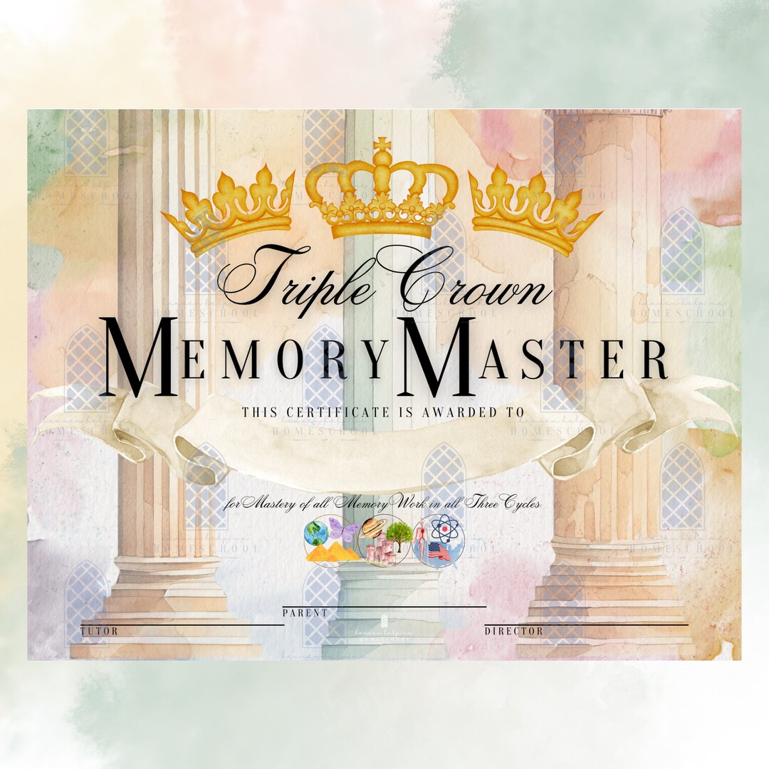 Triple Crown Memory Master Certificate of Completion Award Homeschool ...