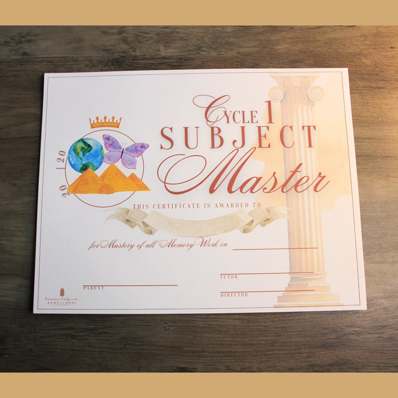 Cycle 1 Certificate of Completion Memory Master Award Homeschool ...